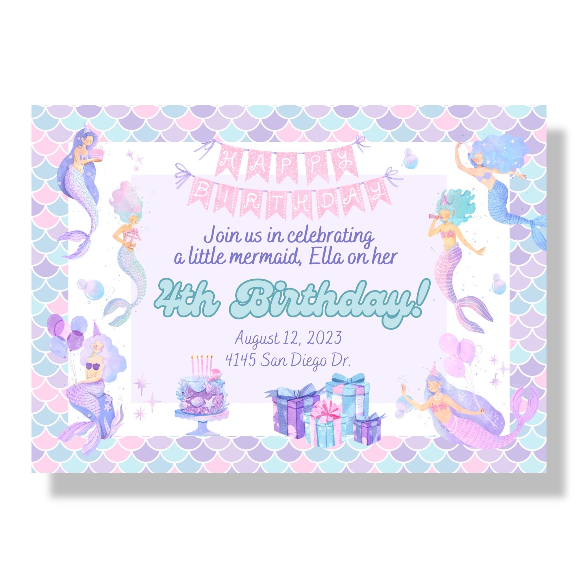 Mermaid Girls Birthday Party Invitation CANVA TEMPLATE - Etsy