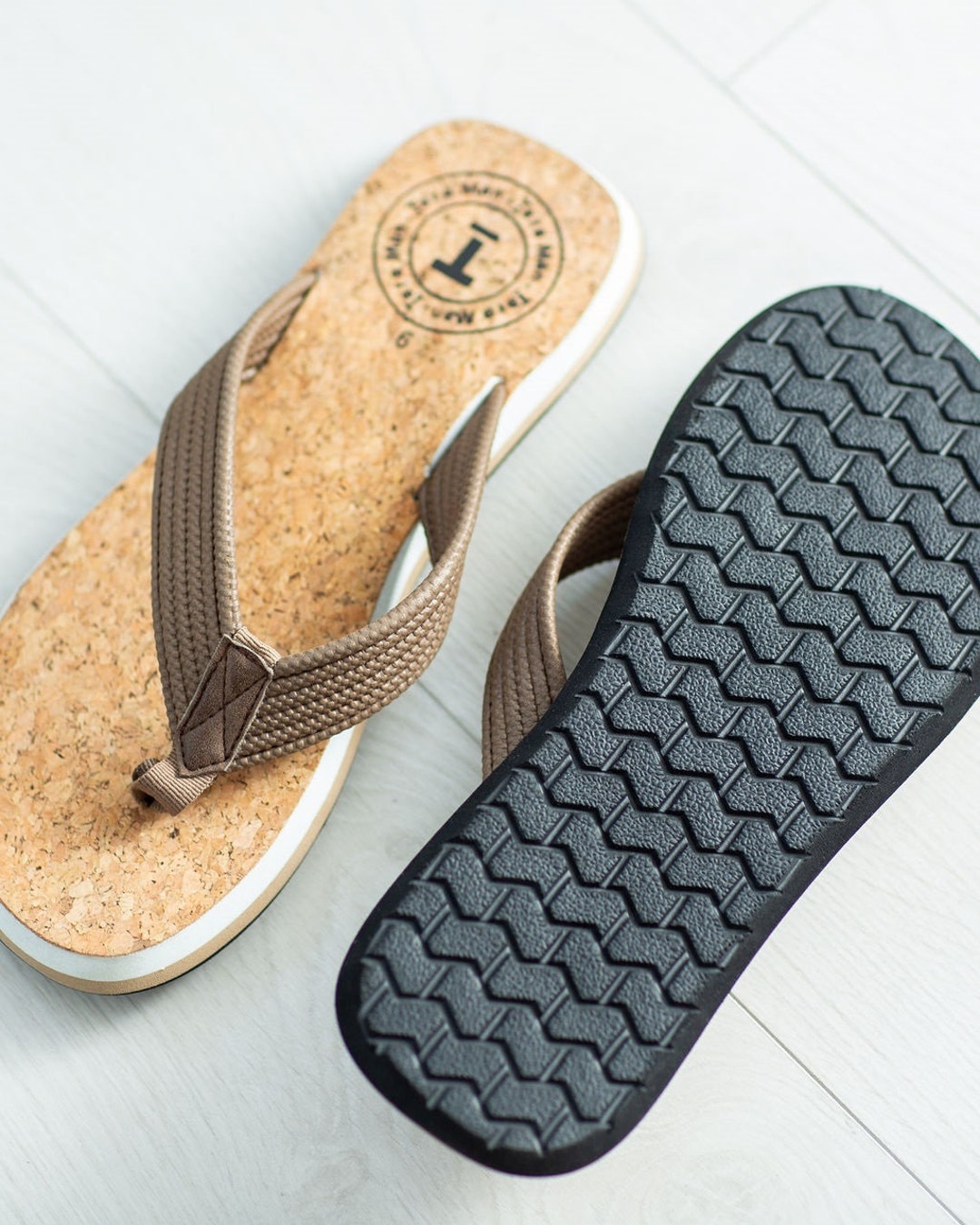 Cork Sustainable Men's Flip Flops, Handmade Cork Flip Flops, Vegan Pool ...