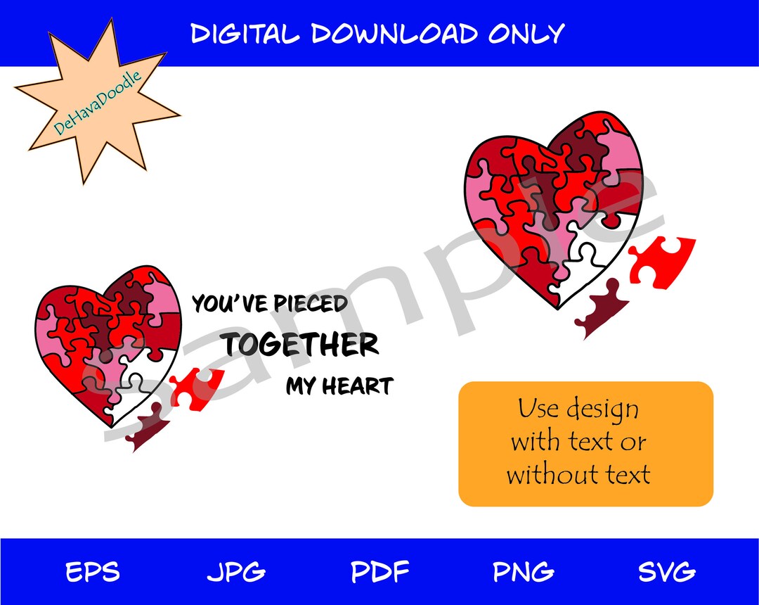 Pieced Heart SVG, heart SVG, Clipart, png, jpg, eps, Cricut, valentine ...