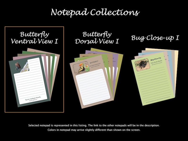 Butterfly Ventral View Notepad Collection I, Featuring 5 Different ...