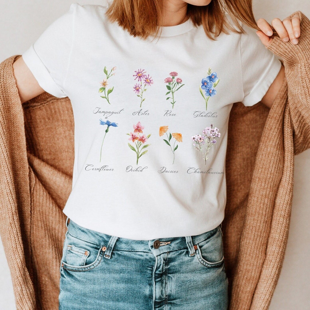 Botanical Cottagecore Tee Shirt, Vintage T-shirt, Watercolor Flower ...