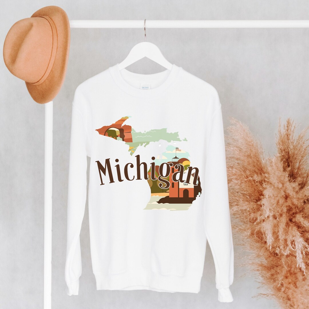 Michigan Graphic Sweatshirt, Great Lakes Travel Gift, Midwest Vacation ...