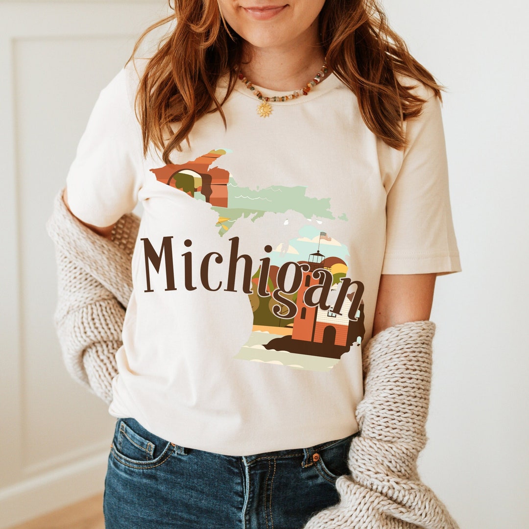 Michigan Destinations Graphic Shirt, Great Lakes Travel Gift, Midwest ...