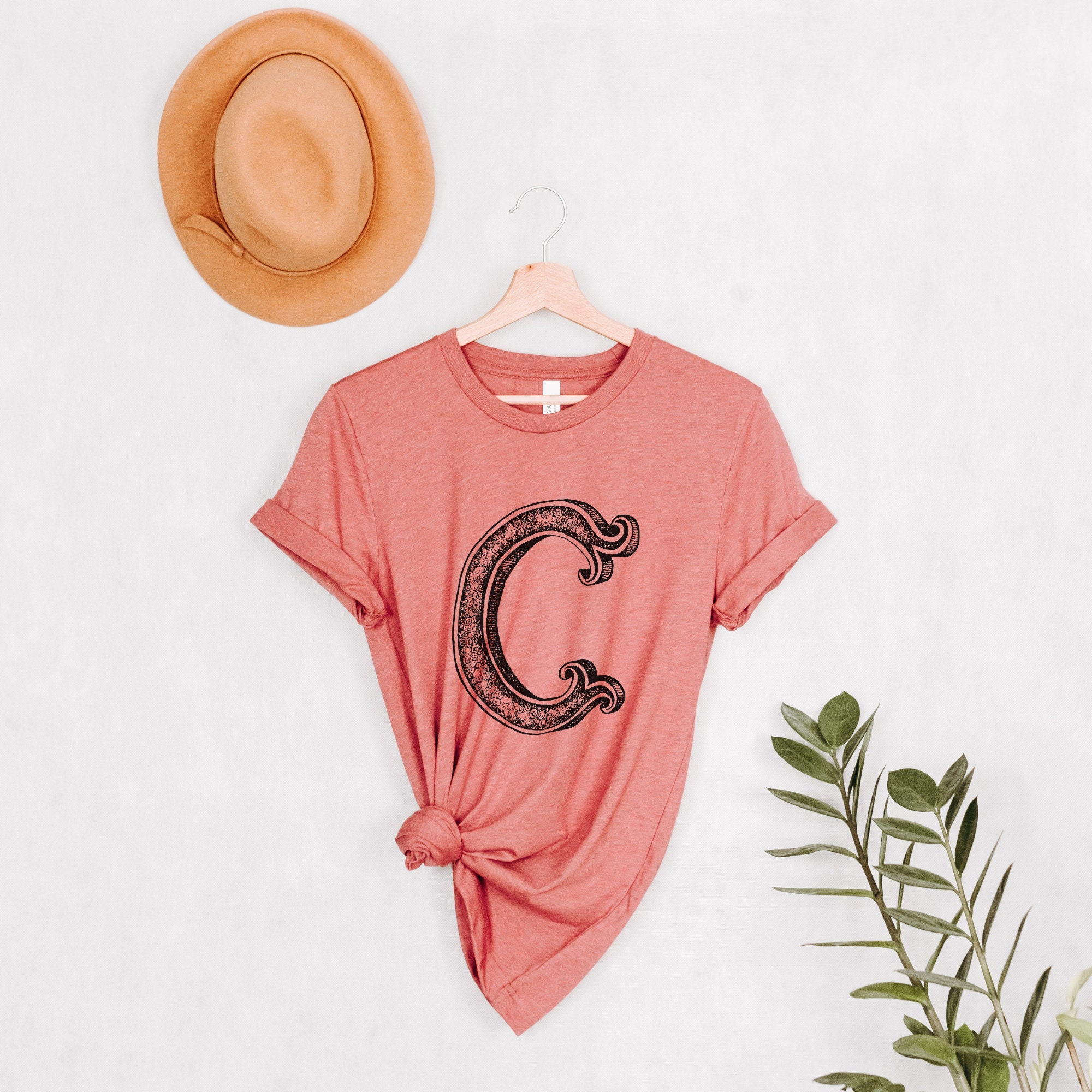 Vintage Letter C Tee Shirt, Victorian C Monogram, Birthday Gift ...