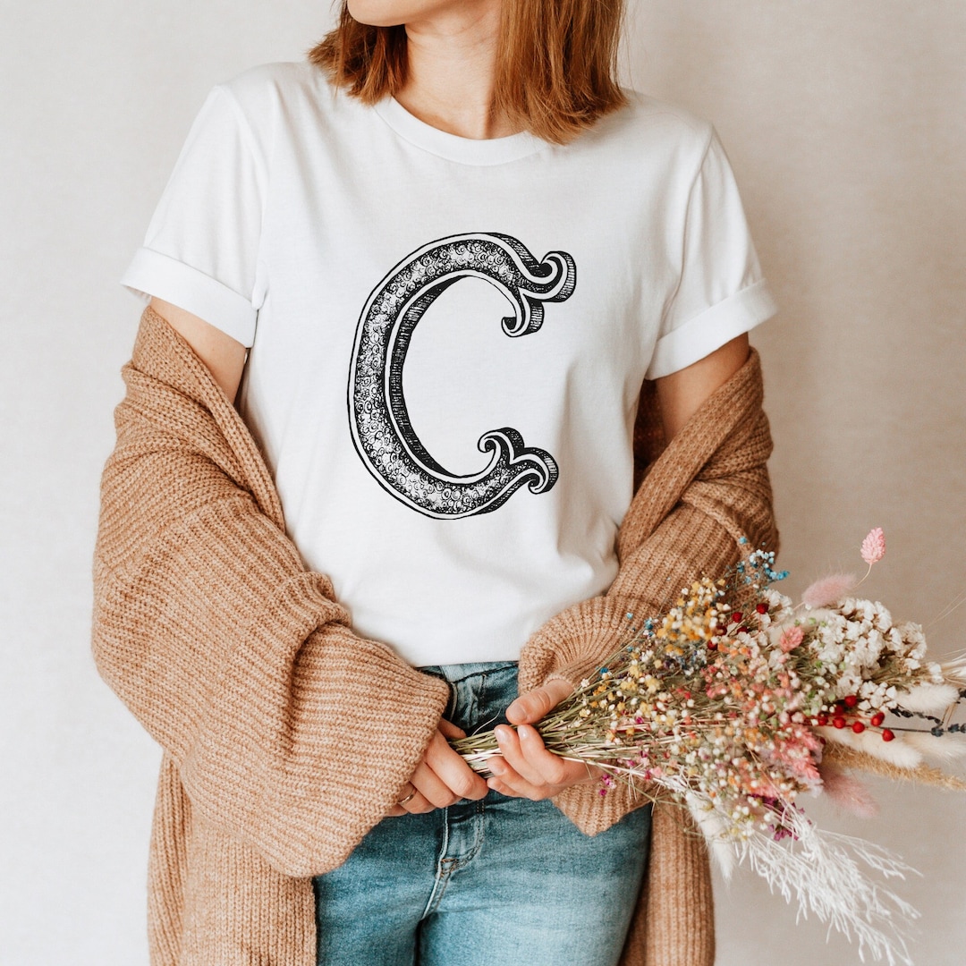 Vintage Letter C Tee Shirt, Victorian C Monogram, Birthday Gift ...