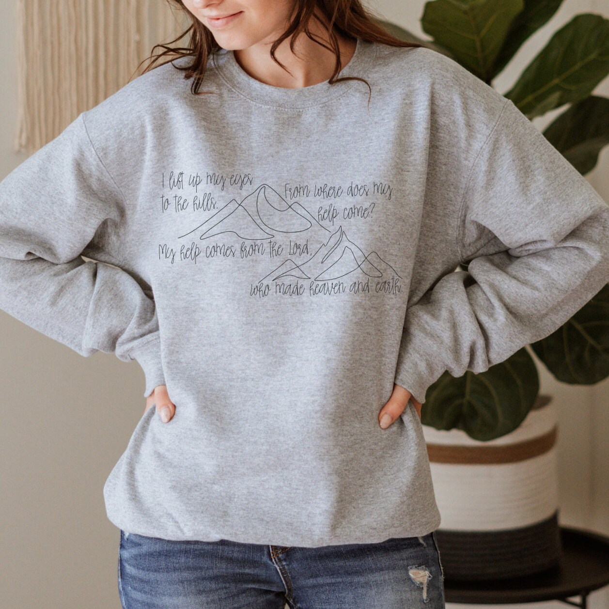I Lift My Eyes to the Hills Graphic Sweatshirt, Mountain Bible Verse ...