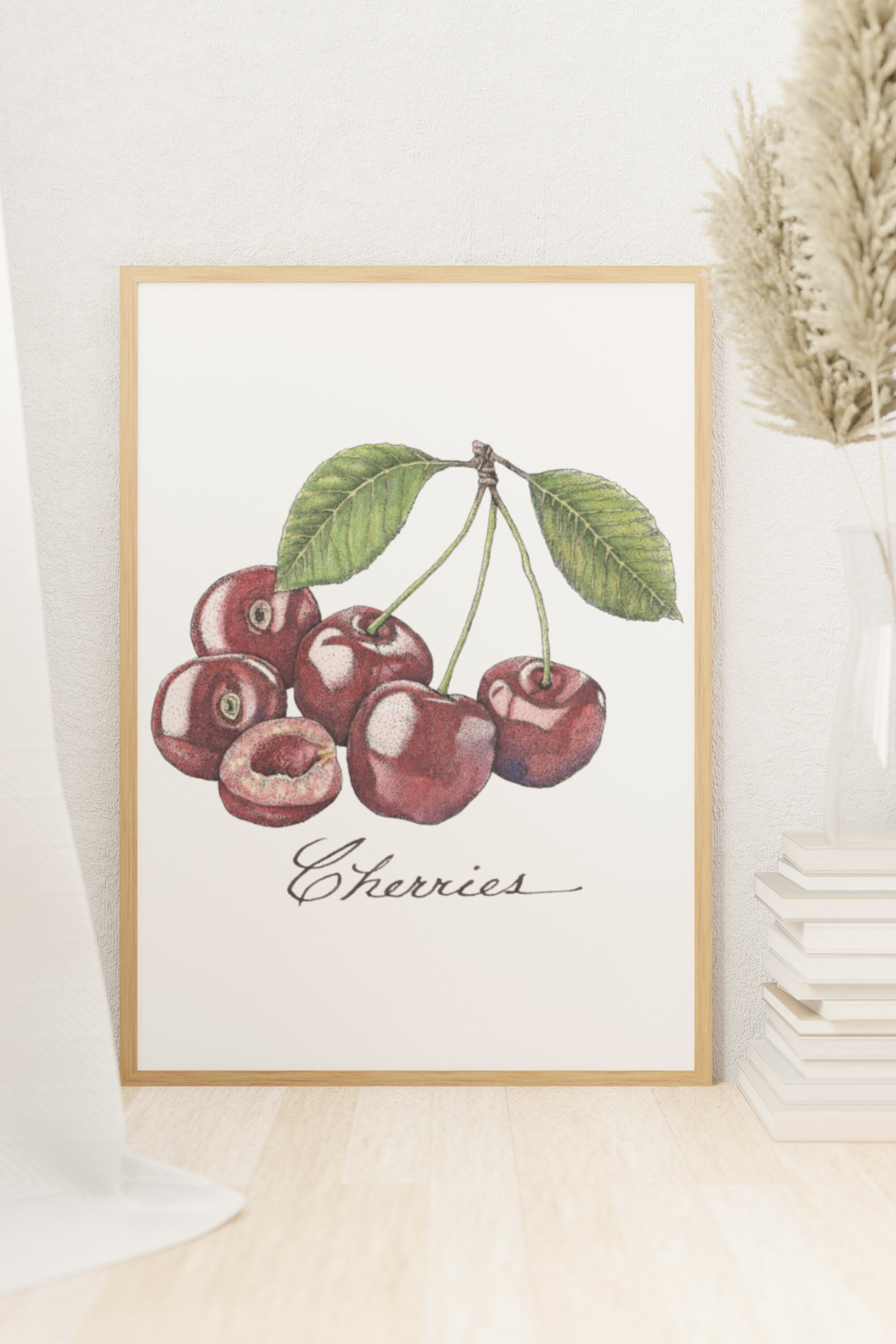 Cherry Botanical Print, Instant Download, Wall Art, Watercolor Cherries ...