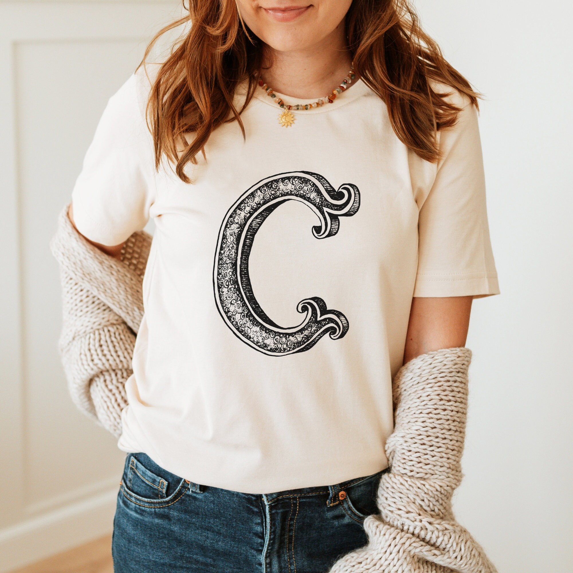 Vintage Letter C Tee Shirt, Victorian C Monogram, Birthday Gift ...