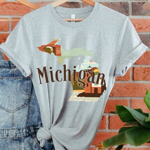 Michigan Destinations Graphic Shirt, Great Lakes Travel Gift, Midwest ...