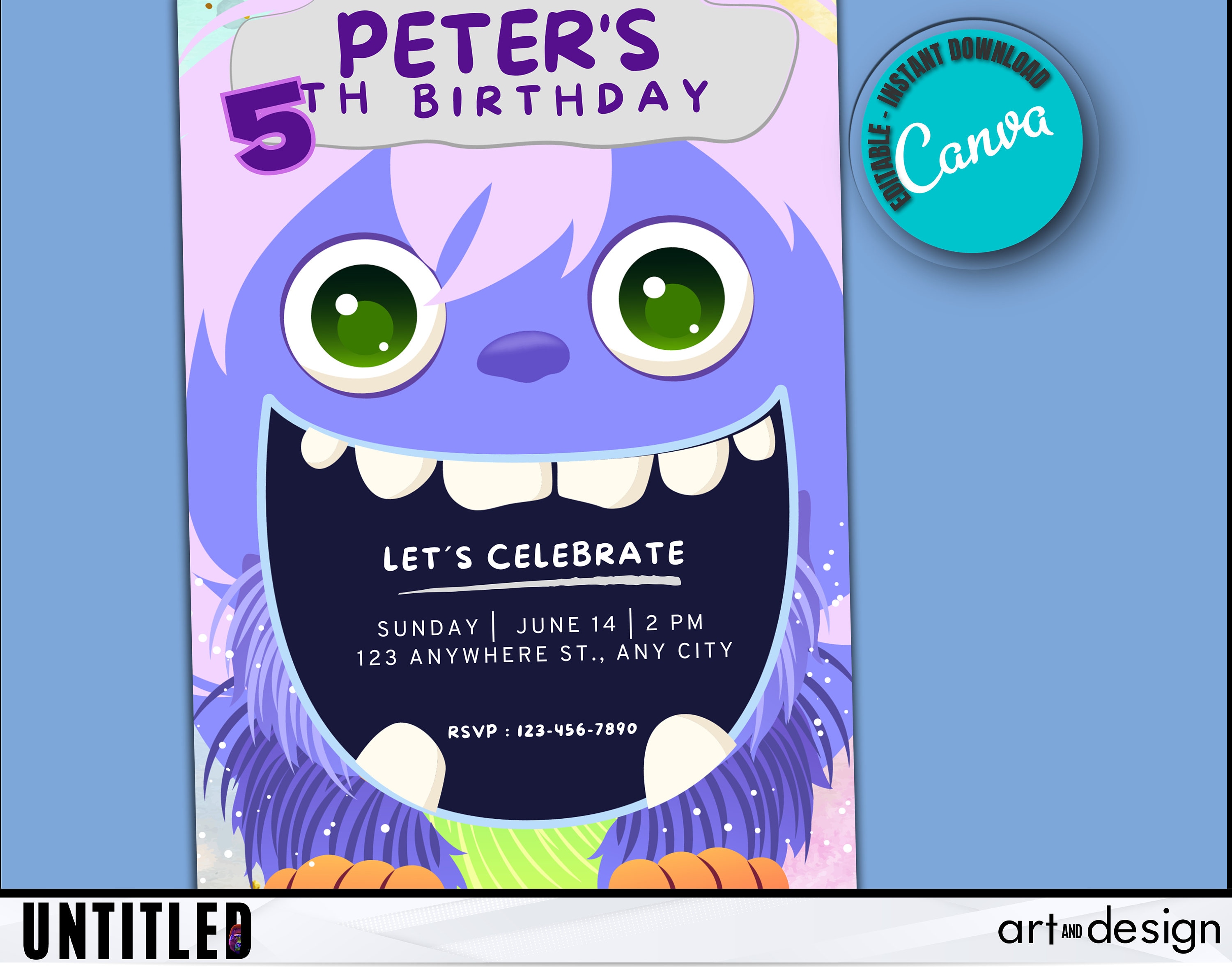 Editable Monster Birthday Invitation - Custom Digital Party Invite ...