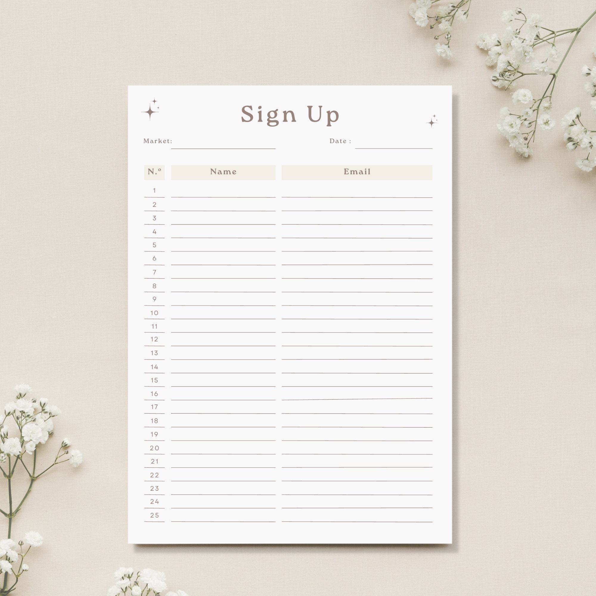 Simple Printable Sign up Form PDF Market Stall Email Sign up Sheet ...