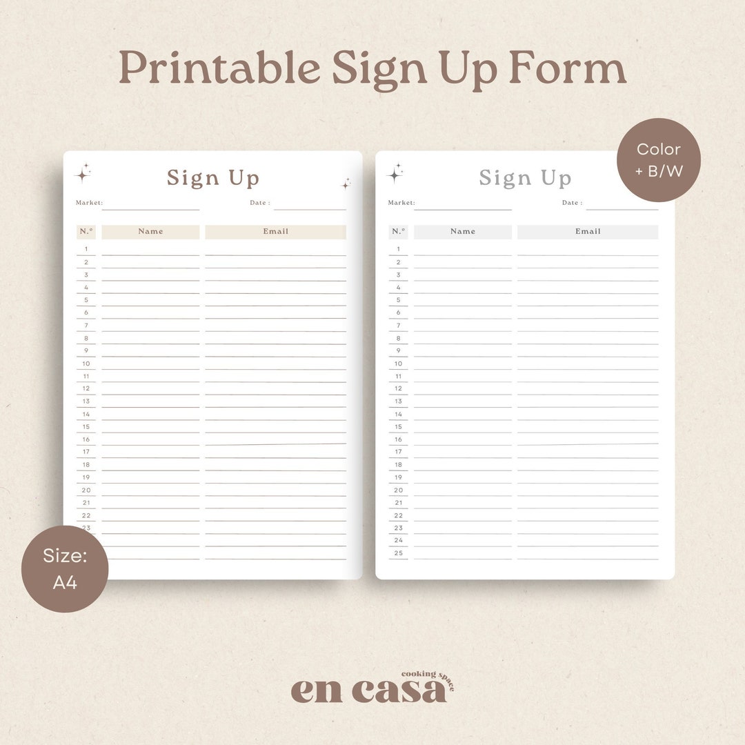Simple Printable Sign up Form PDF Market Stall Email Sign up Sheet ...