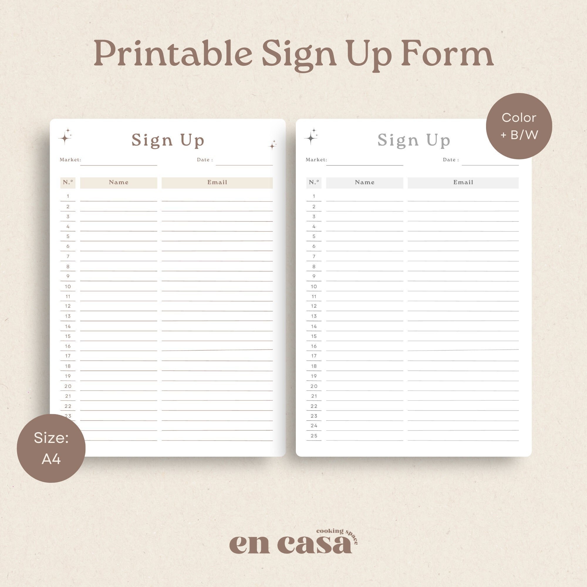 Simple Printable Sign up Form PDF Market Stall Email Sign up Sheet ...