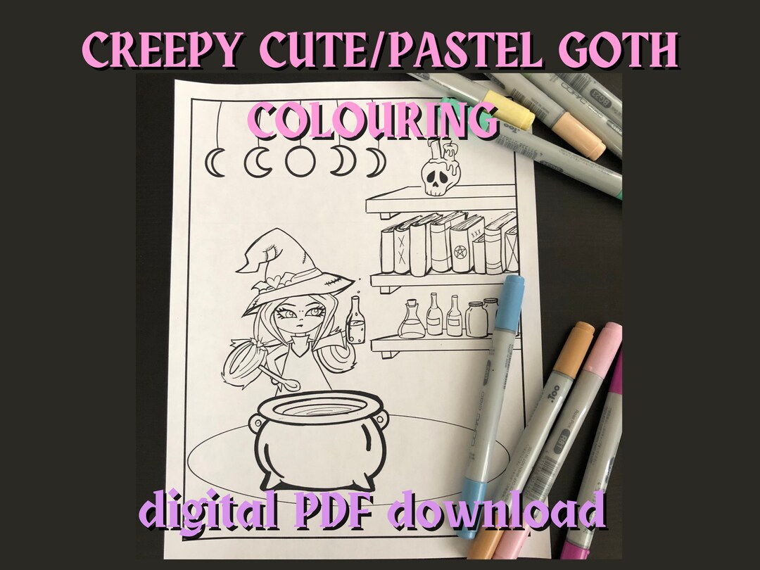 Printable Colouring Page/pastel Goth Witchy Girl/creepy Cute Kawaii ...