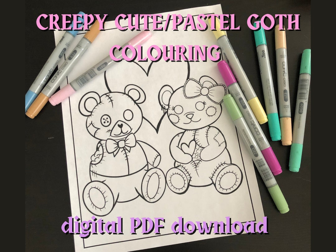 Printable Colouring Page/pastel Goth Teddy Bears/creepy Cute Kawaii ...