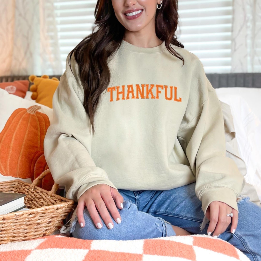Thankful Sweatshirt: Orange Design Thanksgiving Crewneck - Etsy