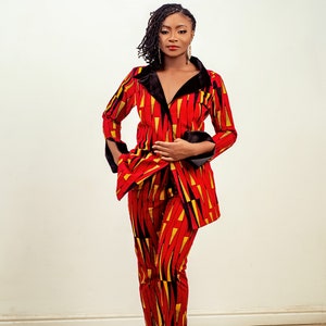 Red and Black African Womens Suit, Adire Suits, Kente Suit, Nigerian ...