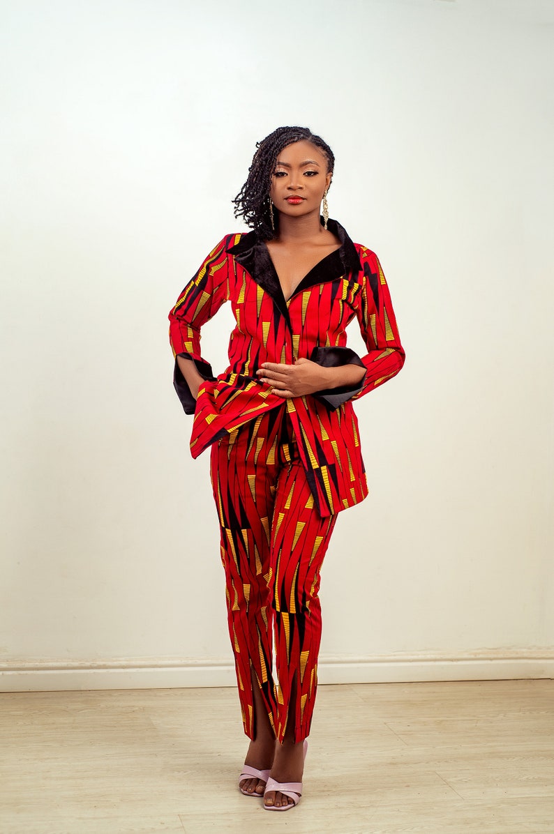 Red and Black African Womens Suit, Adire Suits, Kente Suit, Nigerian ...