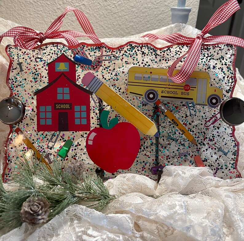 Teacher Door Hanger With School Embellishments, Glitter and Red Ribbon ...