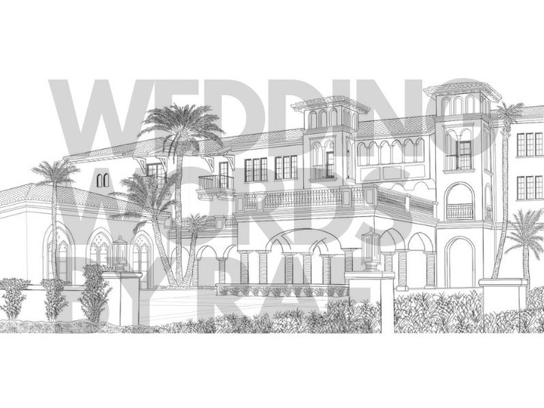 Elegant Line Drawing of the Cloister at Sea Island, Georgia ...
