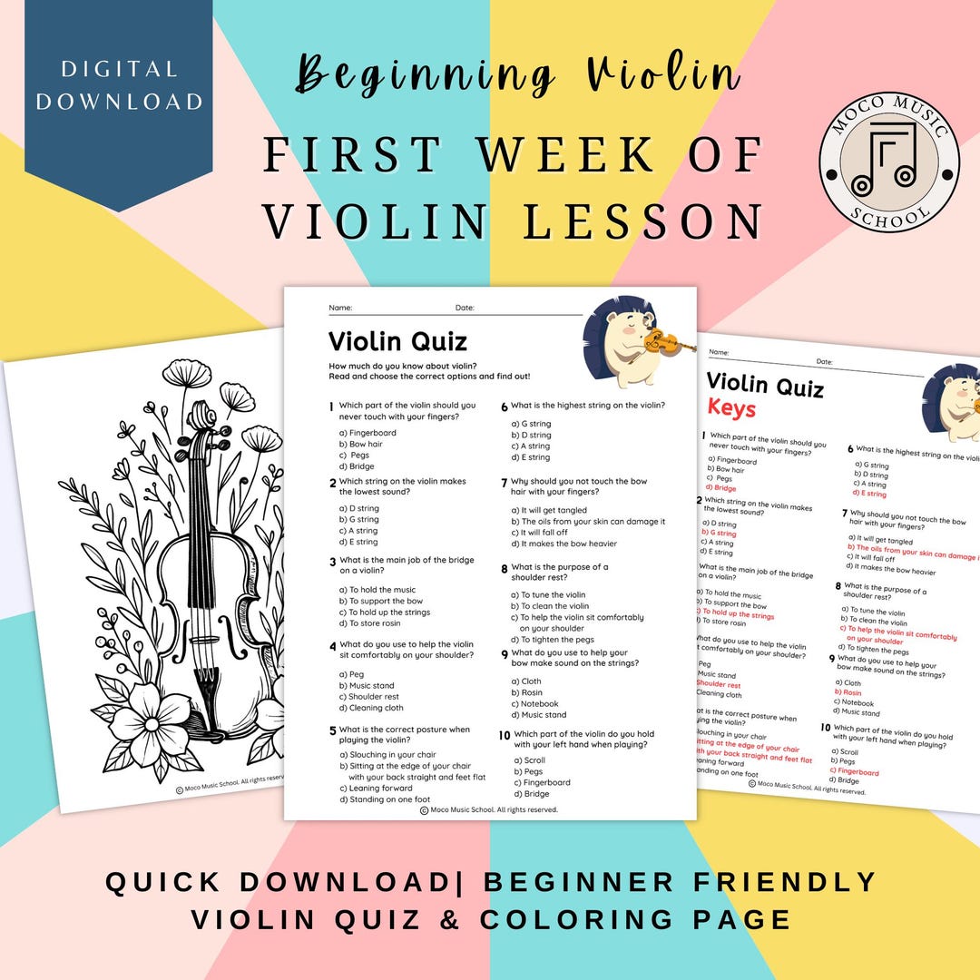No Prep First Day of Violin Class- Quiz Worksheet, Answer Key ...