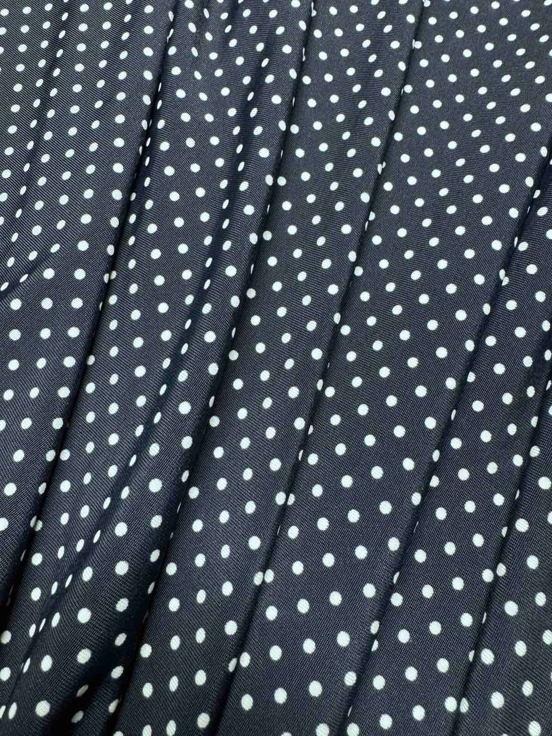 Polka Dot Blue White Stretch Viscose Fabric - Knitted - French Designer ...