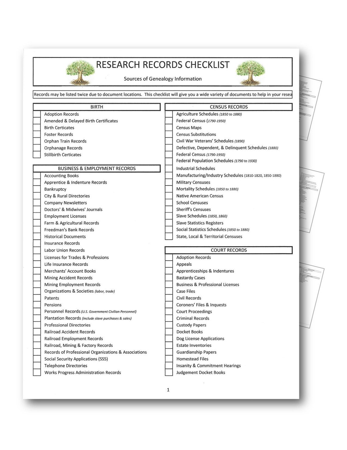 Research Records Checklist| Printable Excel or PDF | Family Tree ...