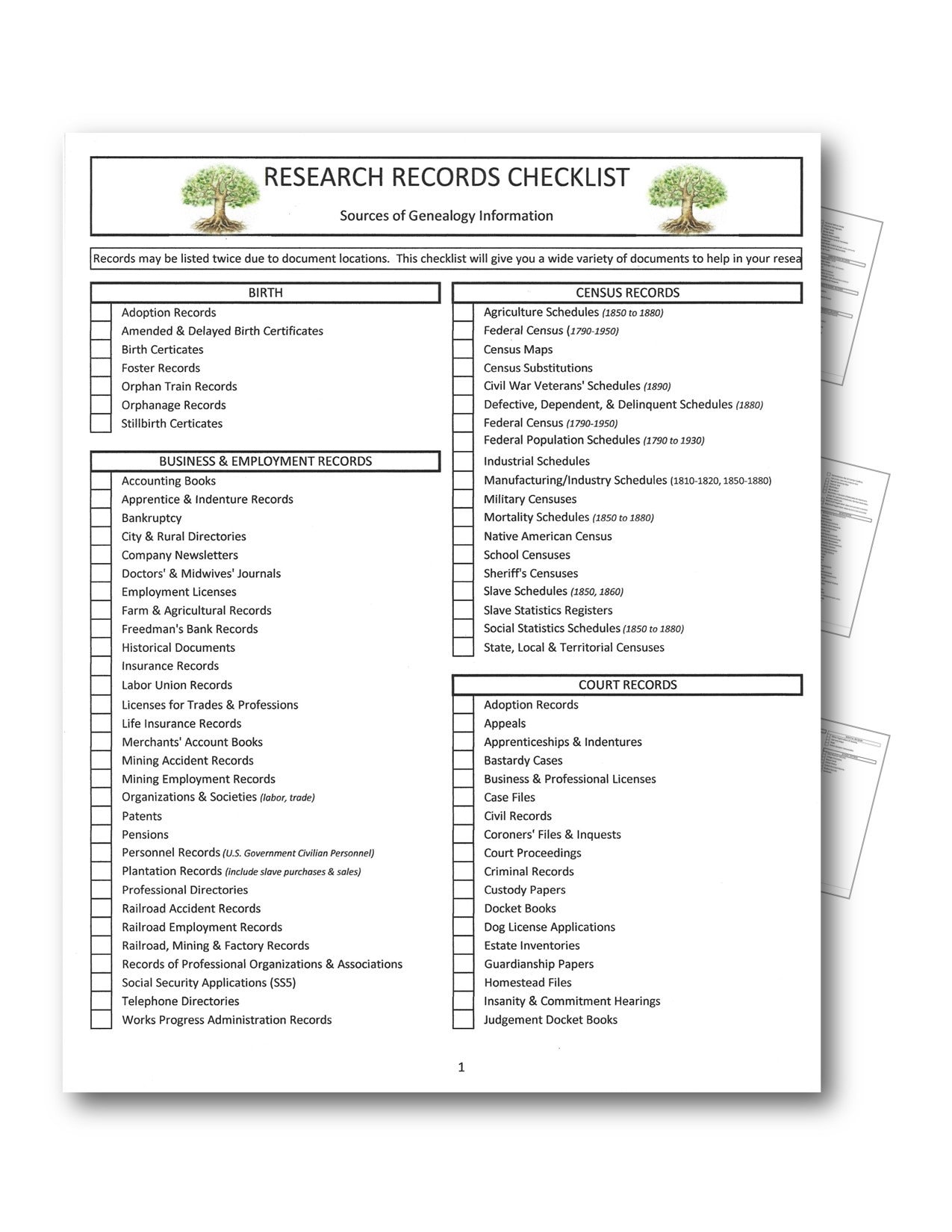 Research Records Checklist| Printable Excel or PDF | Family Tree ...
