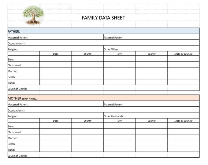 Family Data Sheets - Digital, Printable, PDF and Microsoft Word ...