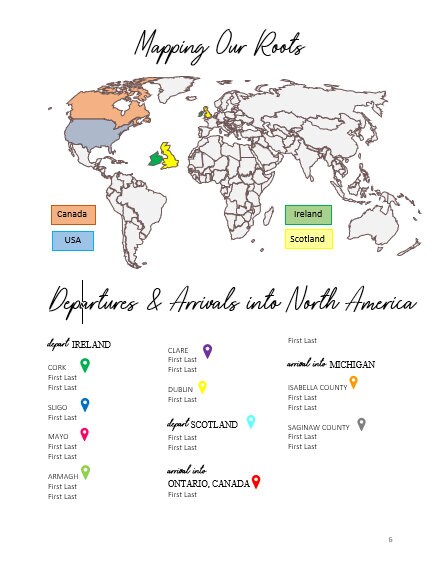Microsoft Word Ancestry Map With Tags, Editable Arrival & Departure Map ...