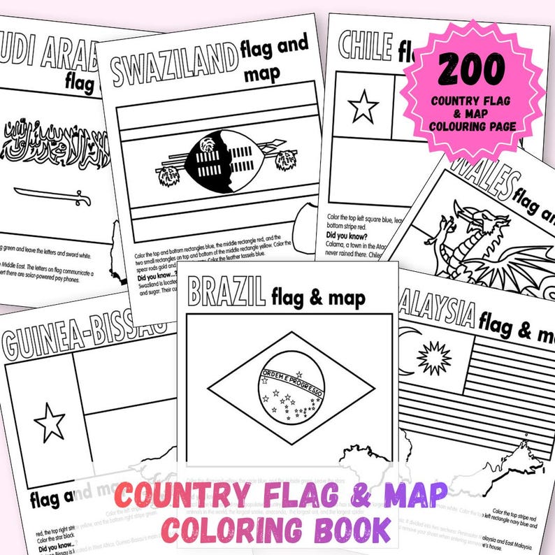 Flag & Map Coloring Book 200 World Flags and Country Maps - Etsy