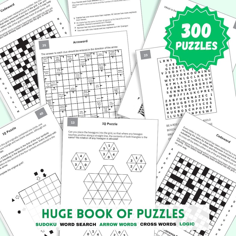 Puzzle Book: Logic Games, Word Search, Crossword, Sudoku Vol 1.0 - Etsy