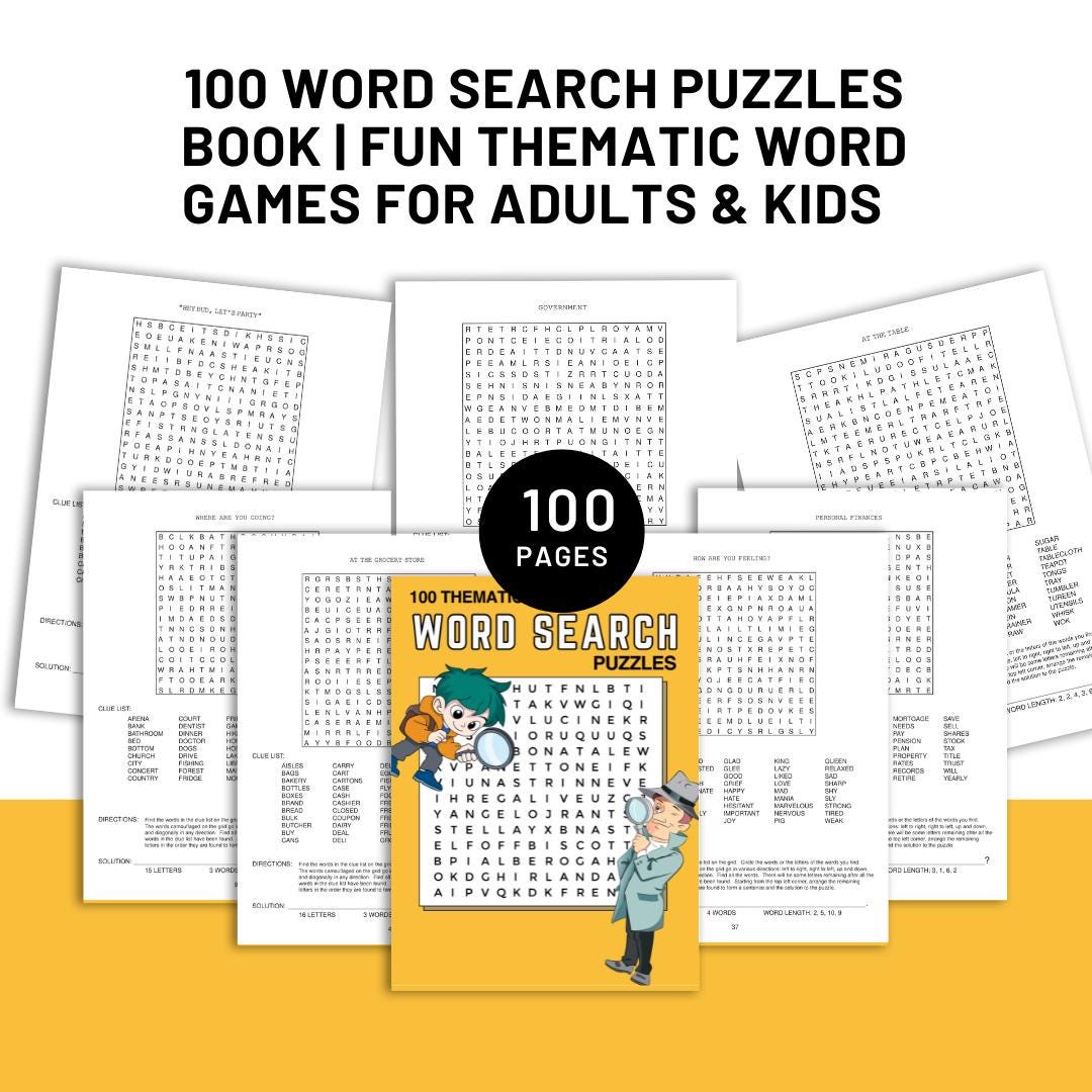 100 Word Search Puzzles Book | Fun Thematic Word Games | Brain Teasers ...