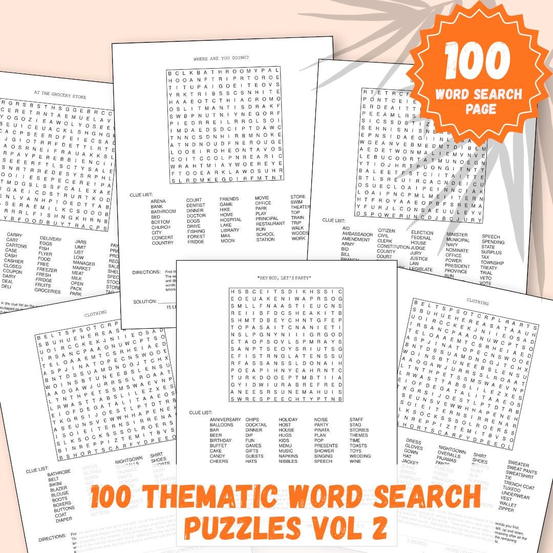 Thematic Word Search Puzzle Book: 100 Puzzles Vol 2 (answer Included ...