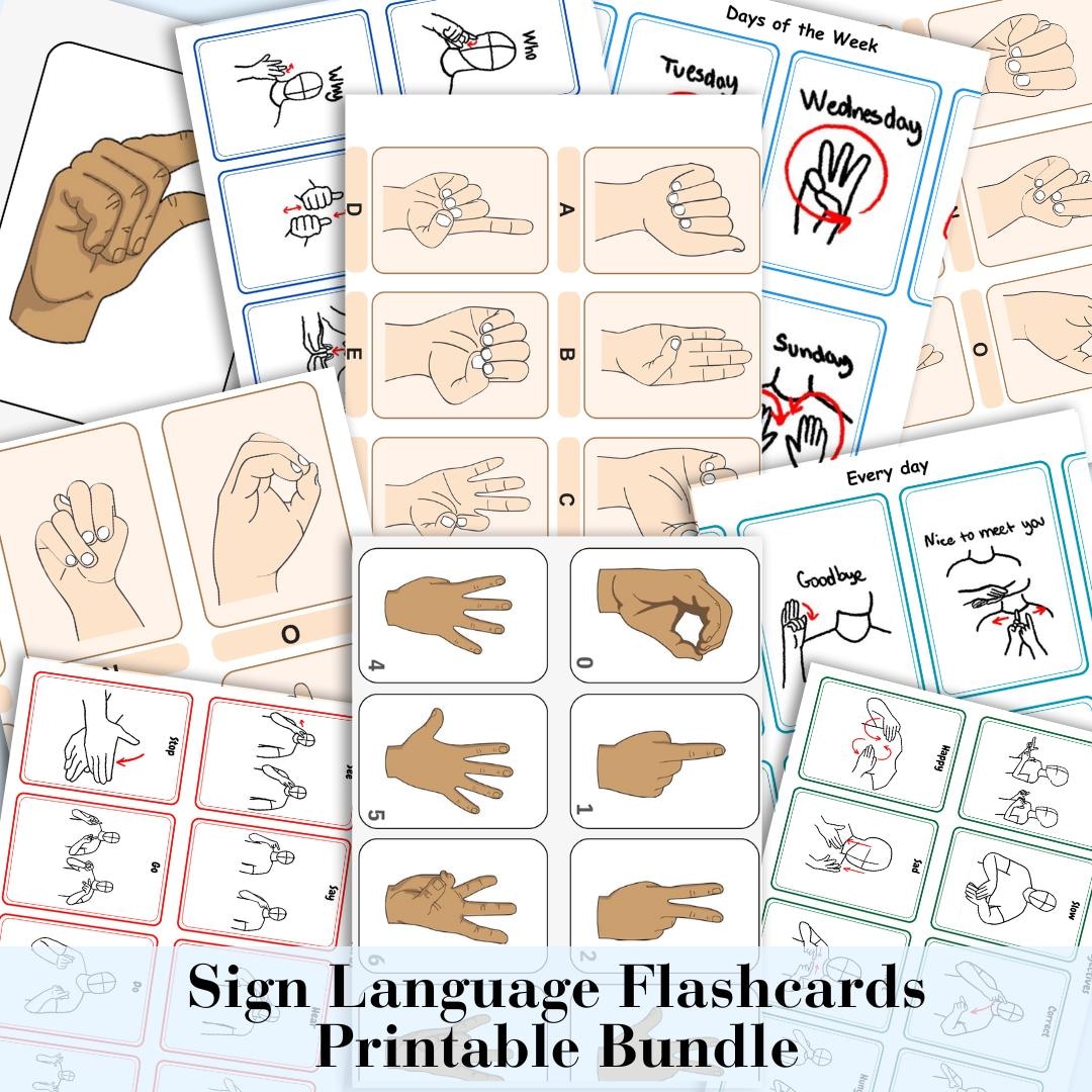 Sign Language Flashcards Printable Bundle – Alphabet, Numbers 0–20 ...