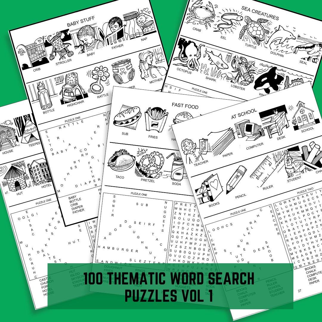 Word Search Puzzle Book for Kids | 100 Fun Thematic Puzzles | English ...