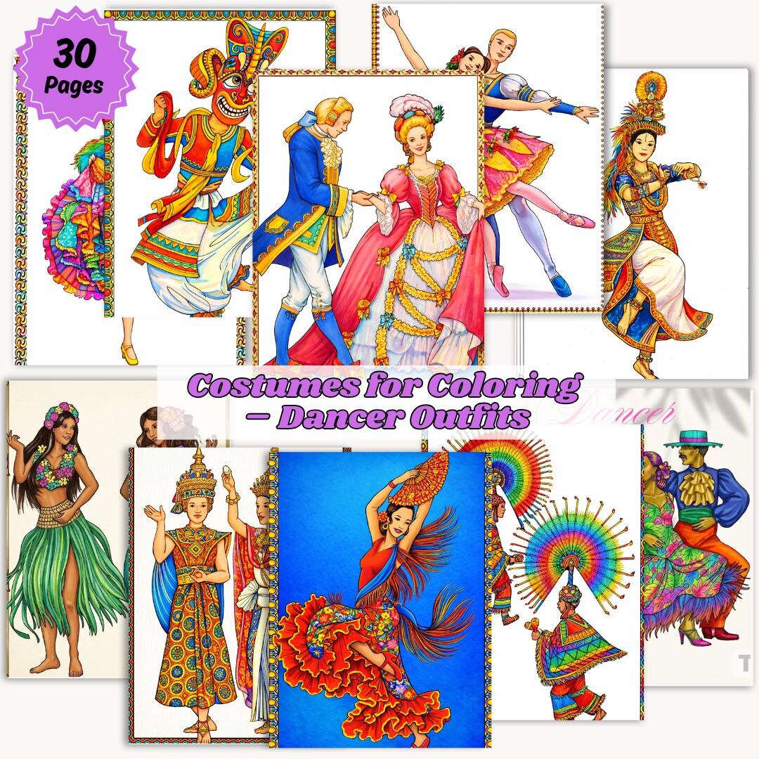 Costumes for Coloring – Dancer Outfits Printable Coloring Pages - Etsy