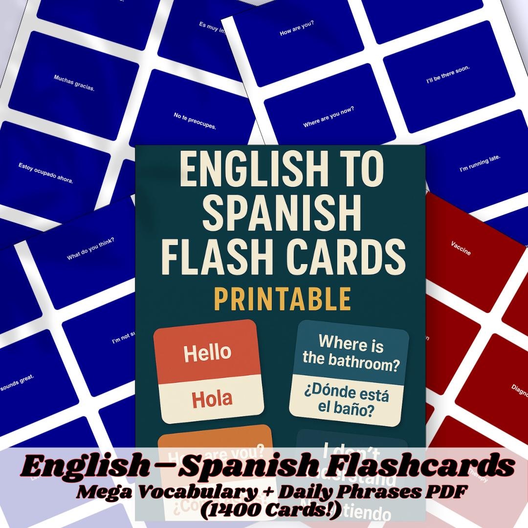 English–spanish Flashcards Printable | Mega Vocabulary + Daily Phrases ...