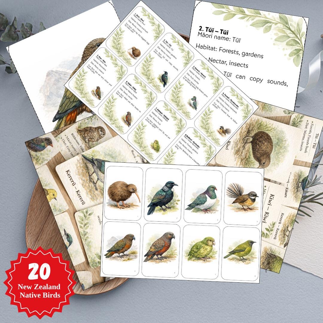 New Zealand Native Birds Montessori Flash Cards | Printable Learning ...