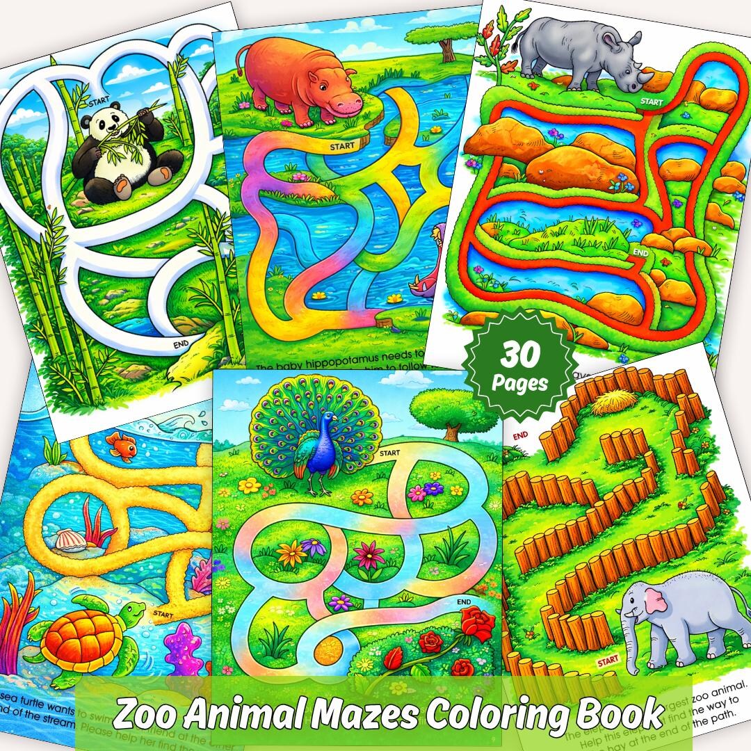 Zoo Animal Mazes Coloring Book: Fun Activity Puzzles (printable) - Etsy ...
