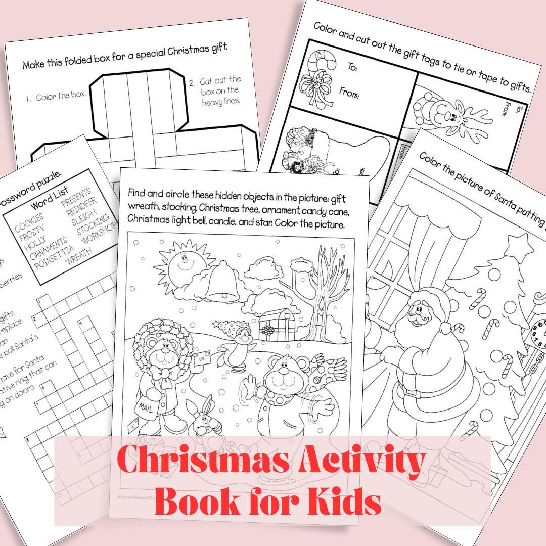 Christmas Activity Book for Kids, Holiday Coloring and Puzzle Book, Fun ...