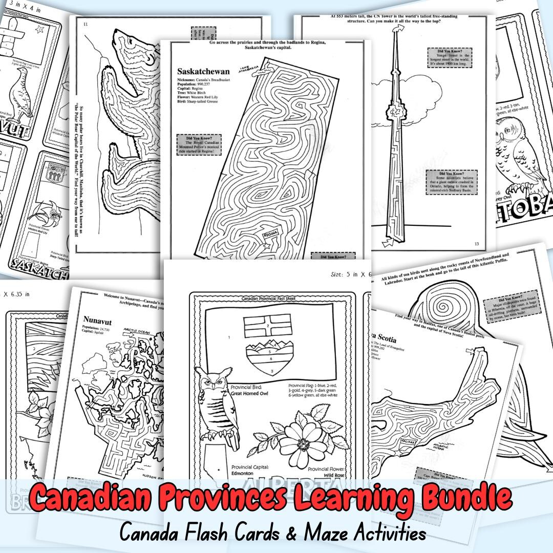 Canadian Provinces Learning Bundle | Canada Flash Cards & Maze ...