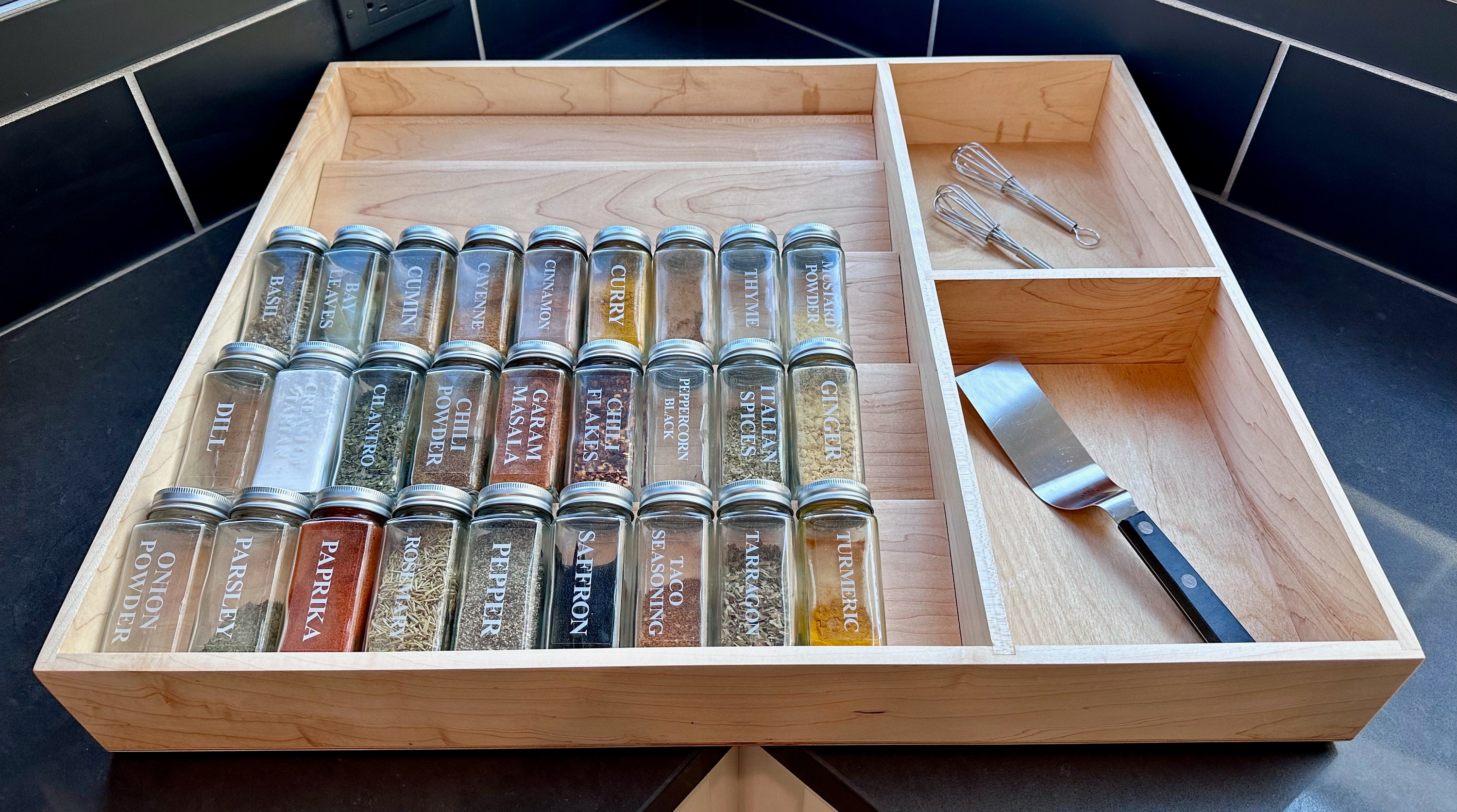Spice Drawer Combination Drawer - Solid Maple - Customizable Organizer ...
