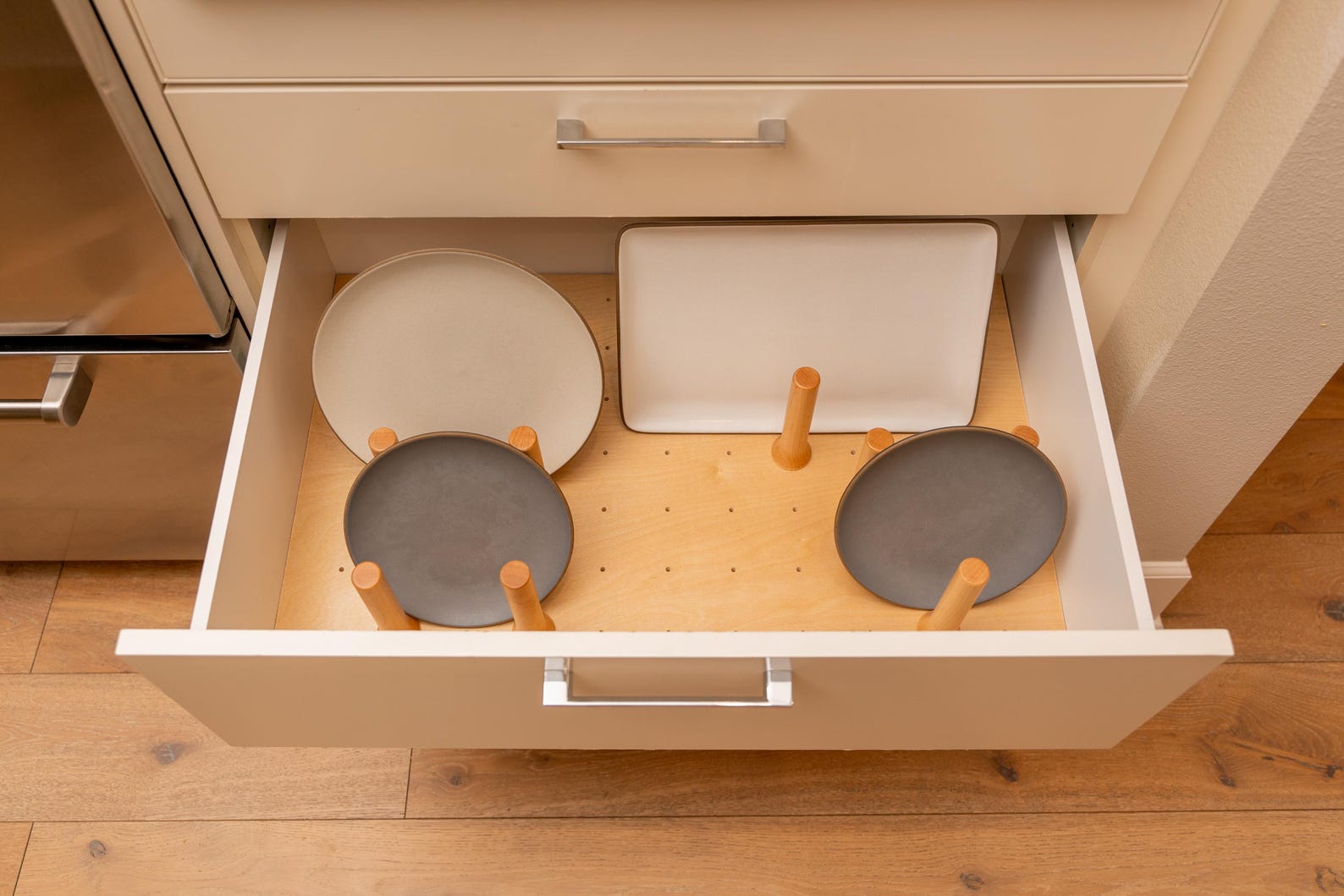 Custom Pegboard Drawer Organizer Adjustable Plate Bowl Pots Pans ...