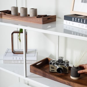 Walnut Serving Tray Set of 3 - Handcrafted Kitchen Trays for Living ...