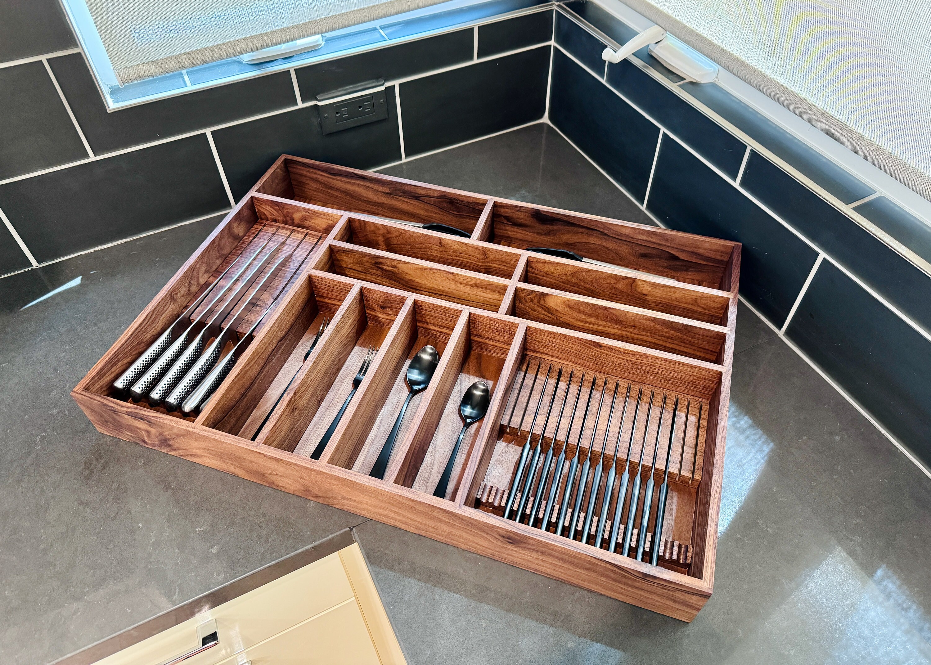 Walnut Kitchen Drawer Organizer for Utensils Custom Drawer Organizer ...