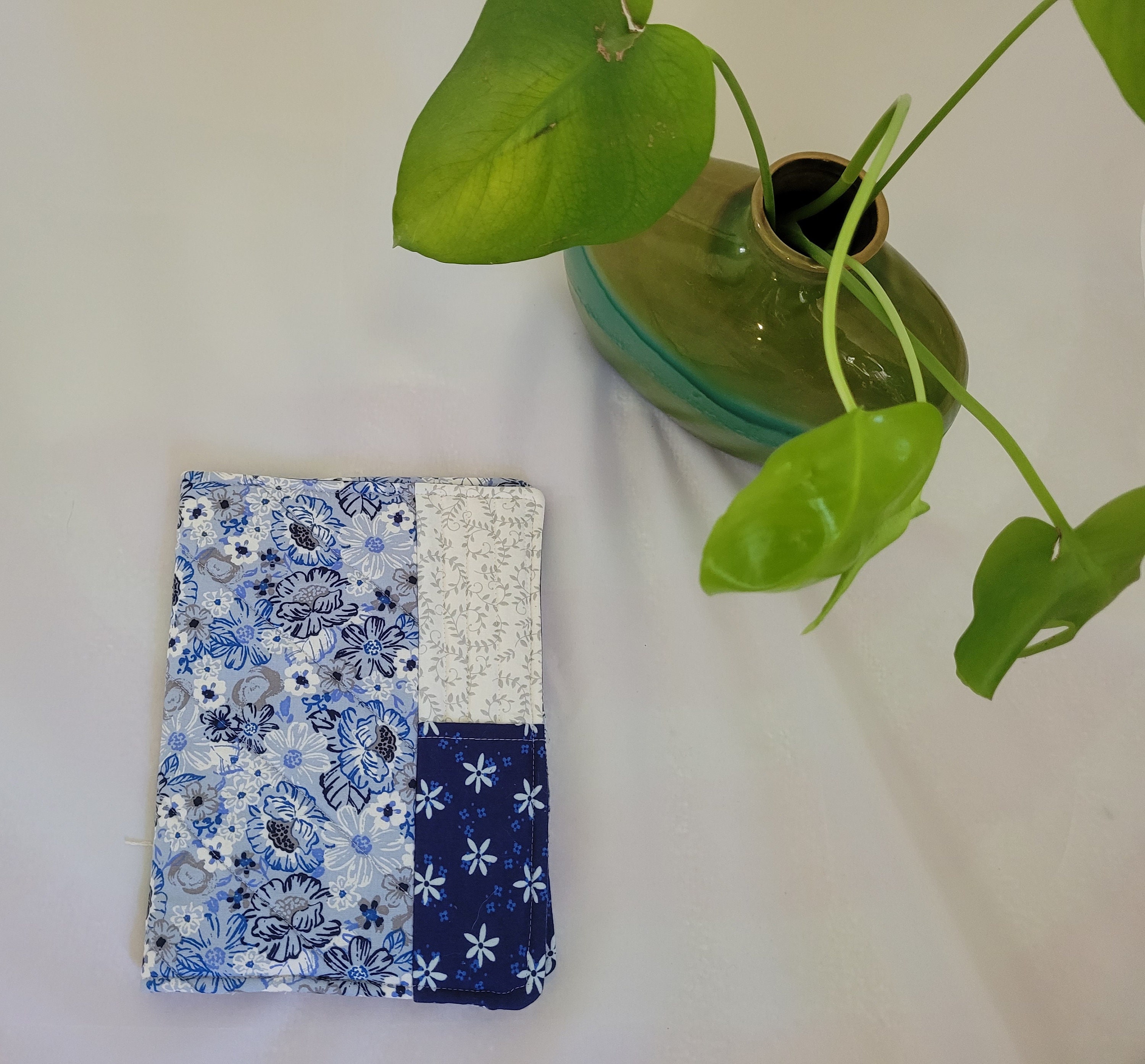 Quilted Notebook Cover Blue Flowers, Cloth Notebook Cover Handmade ...
