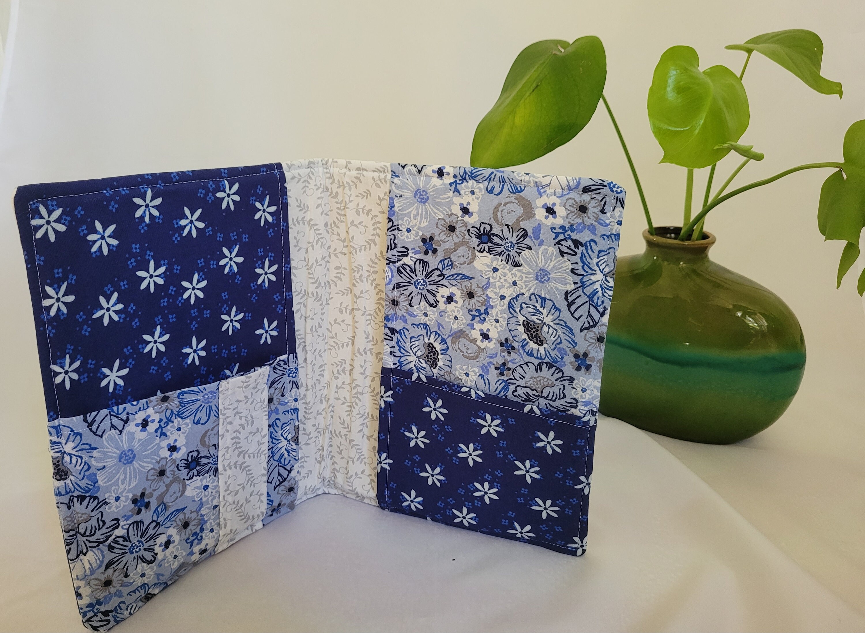 Quilted Notebook Cover Blue Flowers, Cloth Notebook Cover Handmade ...