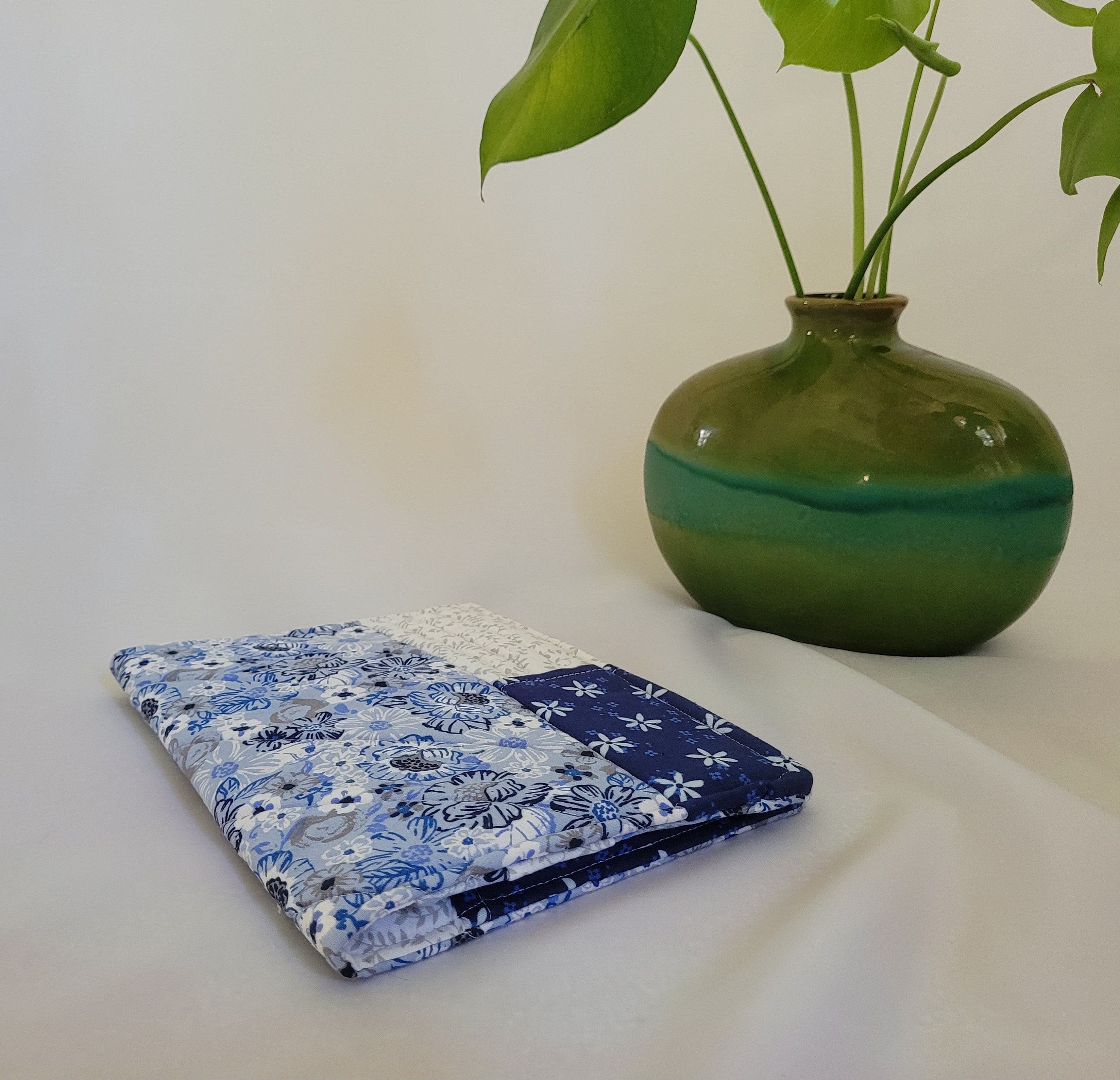 Quilted Notebook Cover Blue Flowers, Cloth Notebook Cover Handmade ...