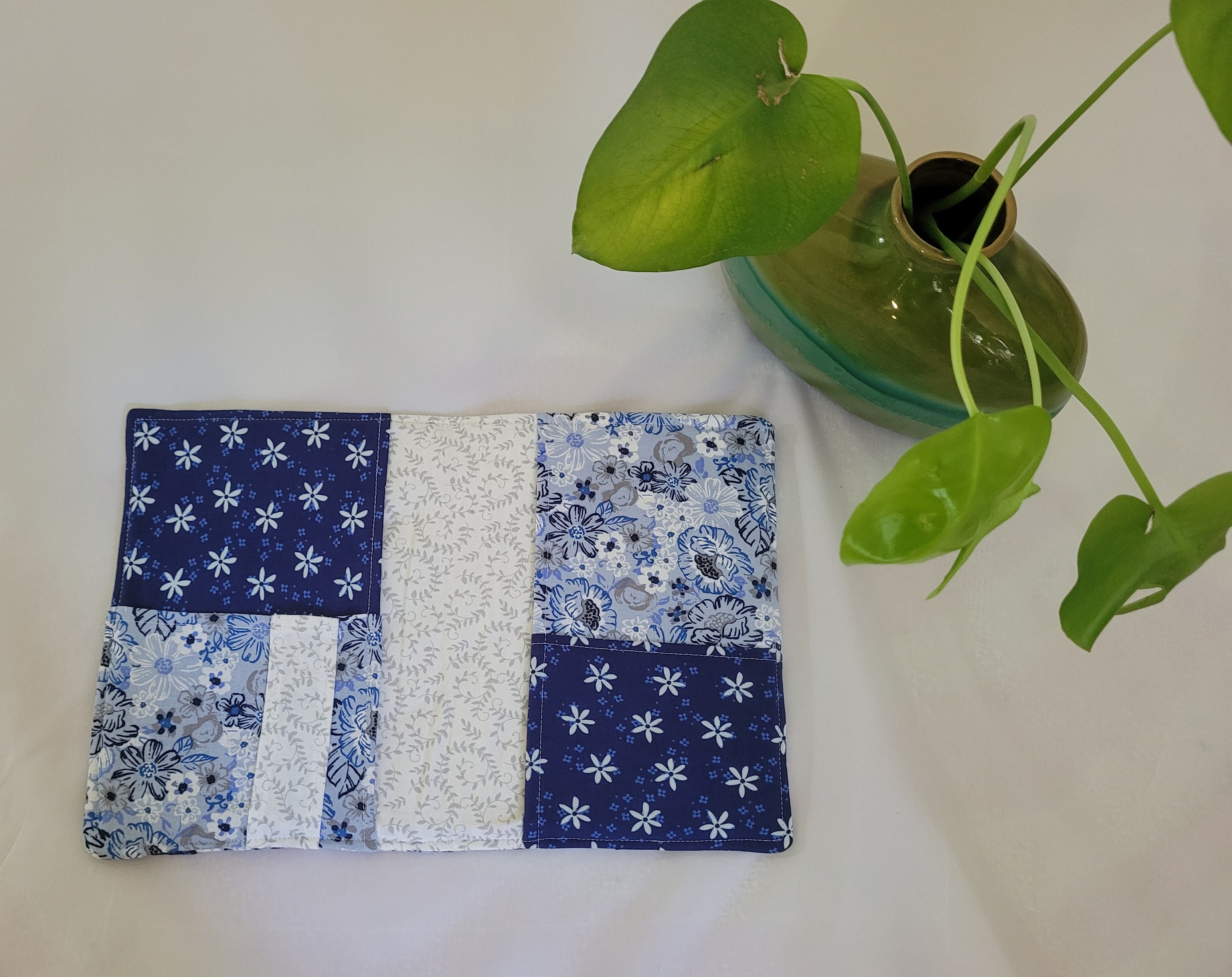 Quilted Notebook Cover Blue Flowers, Cloth Notebook Cover Handmade ...